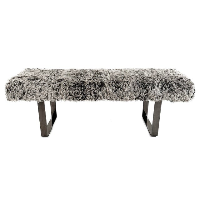 Salt & Pepper Curly Lamb Miami Bench | Chairish