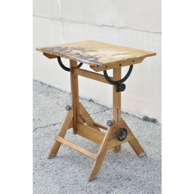 Antique American Industrial Small Drafting Table Work Desk Cast Iron ...