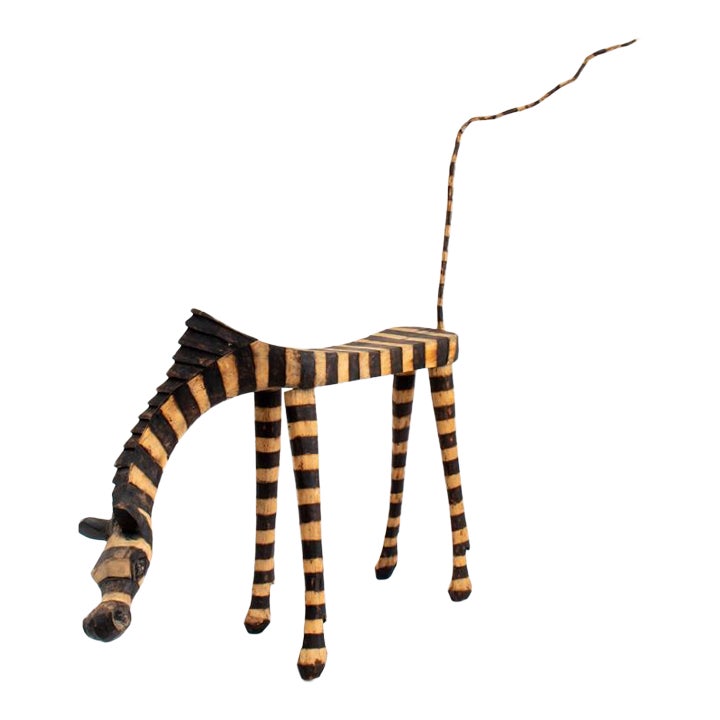 Folk Art Carved Wood Painted Zebra Form Side Table | Chairish