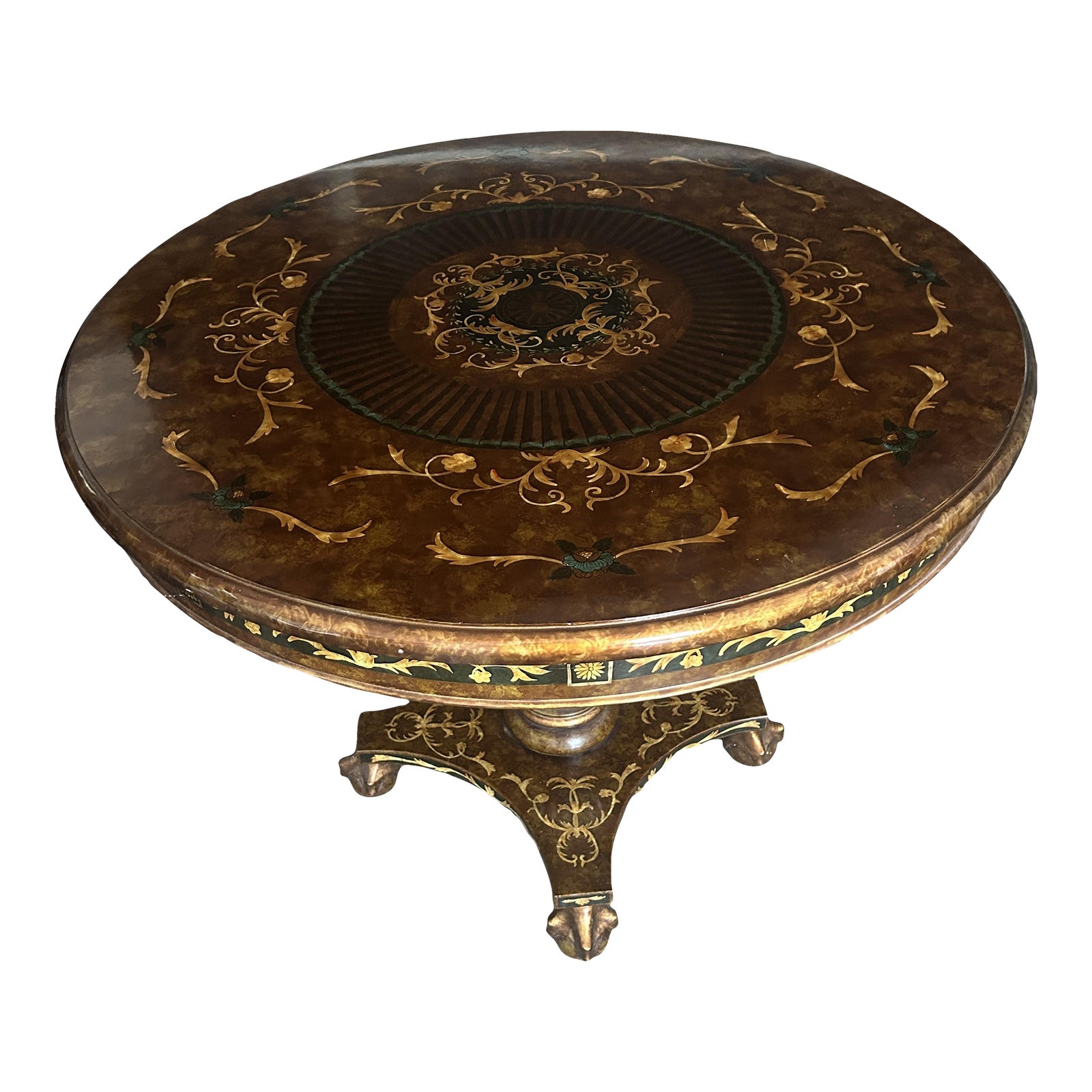 1980s Simulated Marquetry Entryway Center Table | Chairish