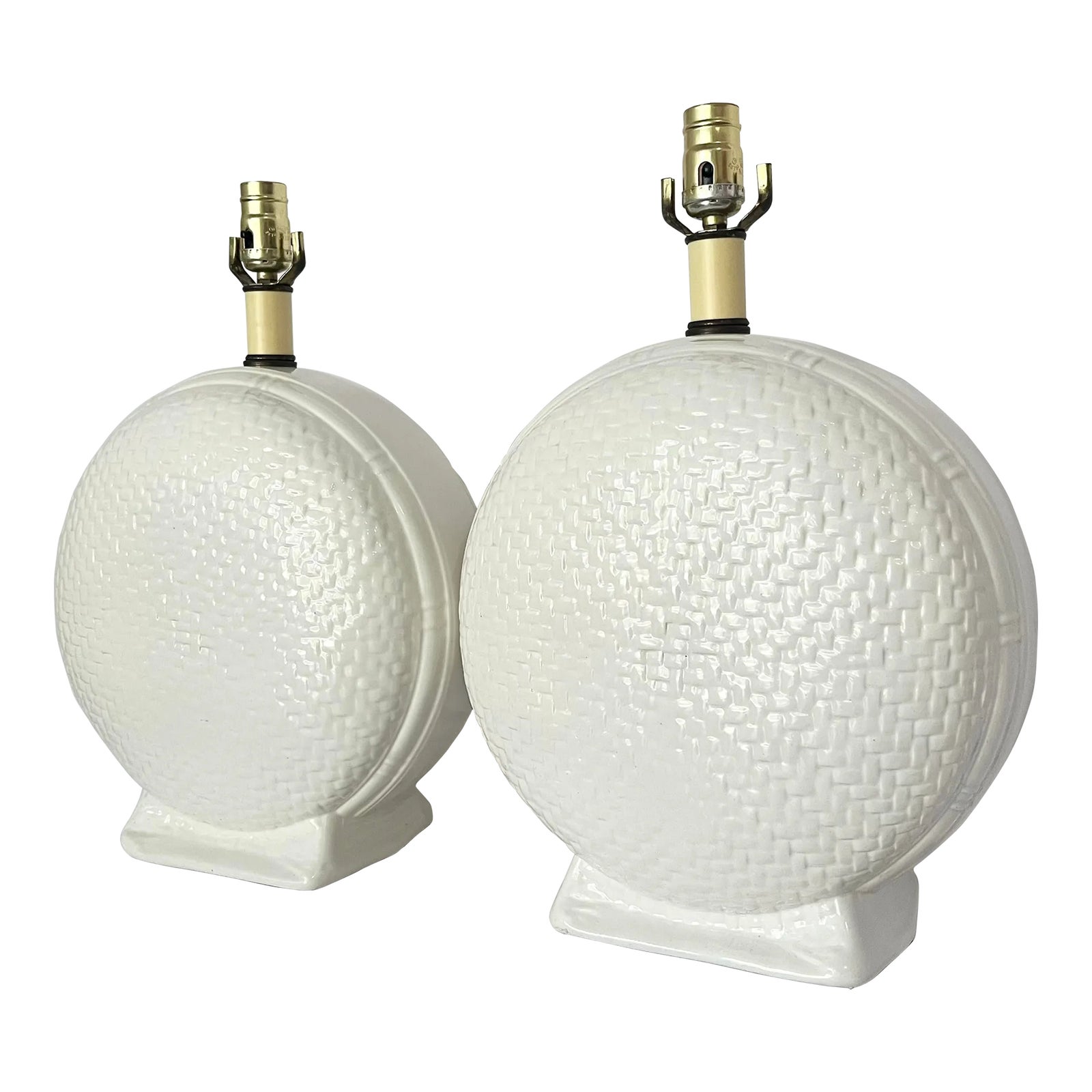 Vintage Round Ceramic Basket Lamps- a Pair | Chairish