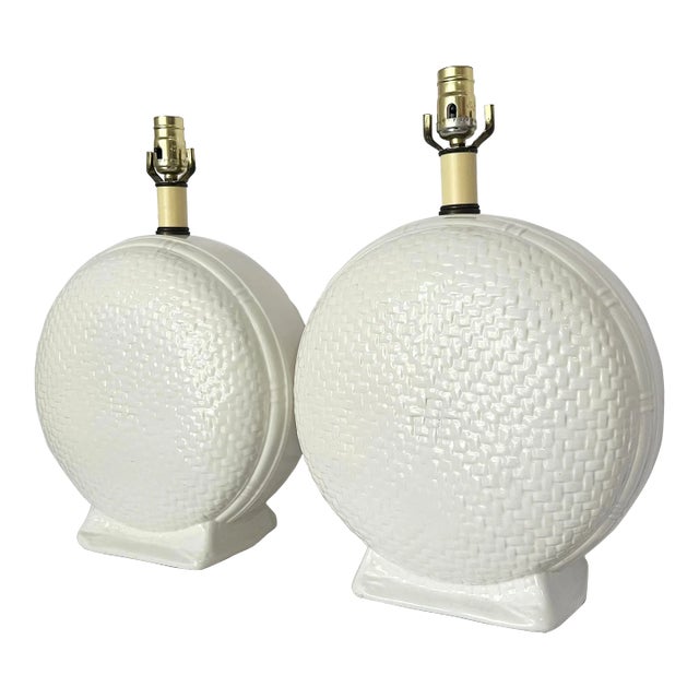 Vintage Round Ceramic Basket Lamps- a Pair | Chairish