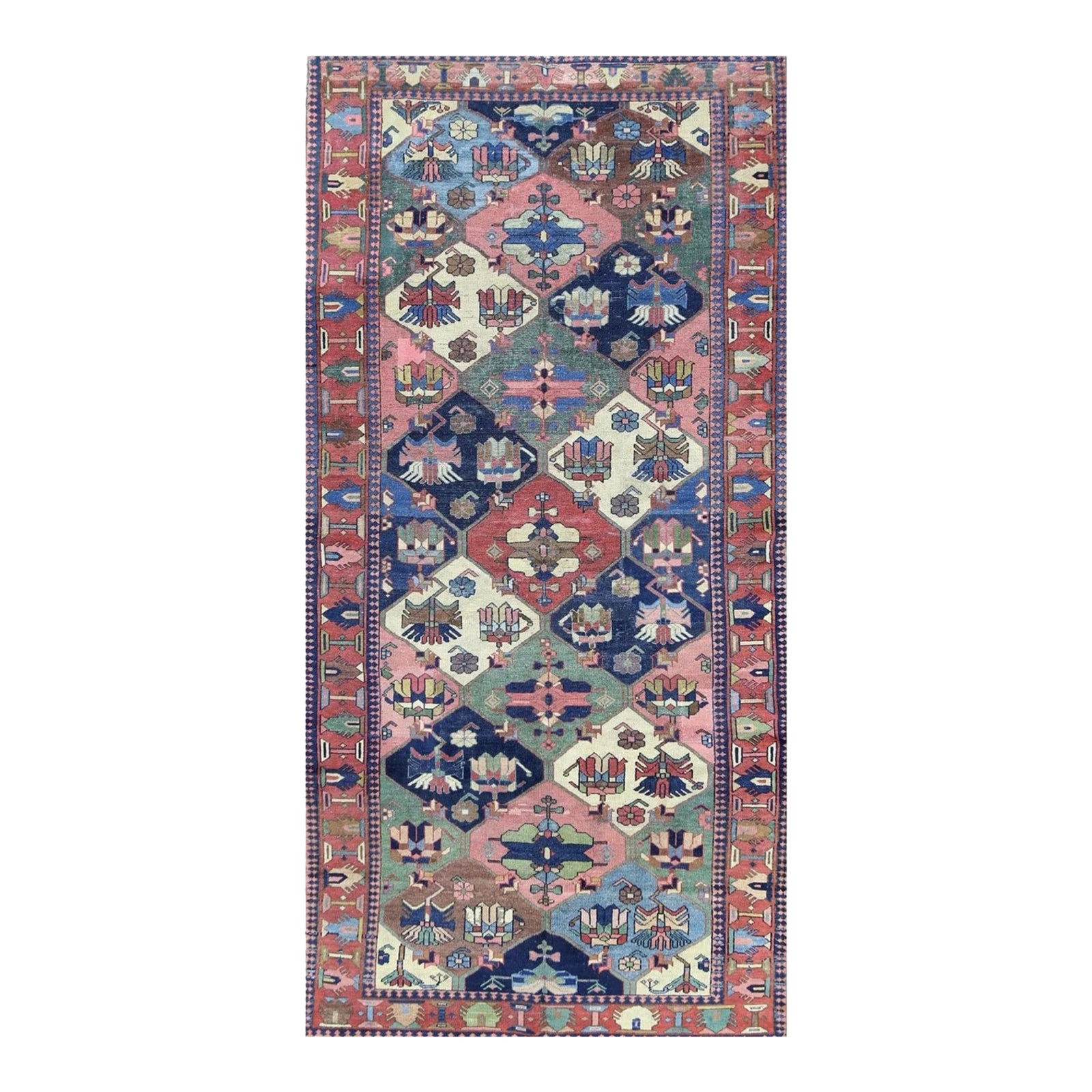 1950s Old Persian Bakhtiari Area Rug 4x9 | Chairish