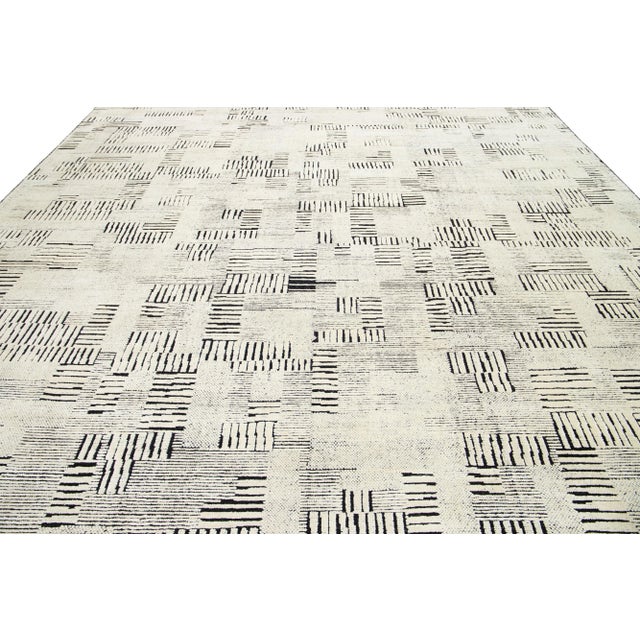 Black and White Contemporary Wool & Silk Rug With Abstract Design ...