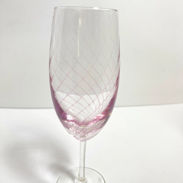 1980s Hand Blown Stephen Smyers Signed Pink Swirl Glass Champagne