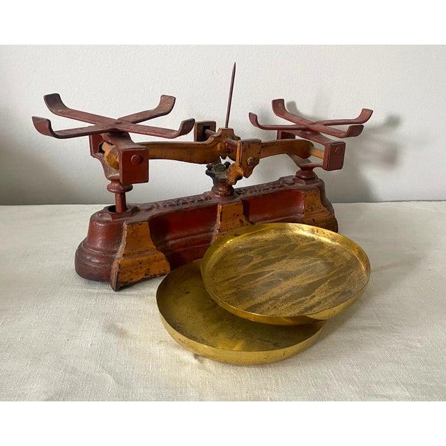 Early 20th Century Cast Iron Balance Scales With Brass Pans | Chairish