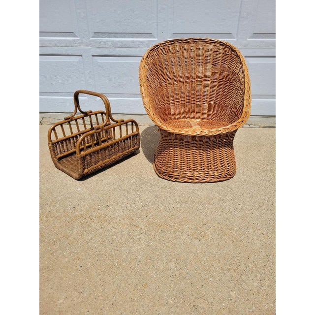 Mid 20th Century Vintage Rattan Bucket Chair | Chairish