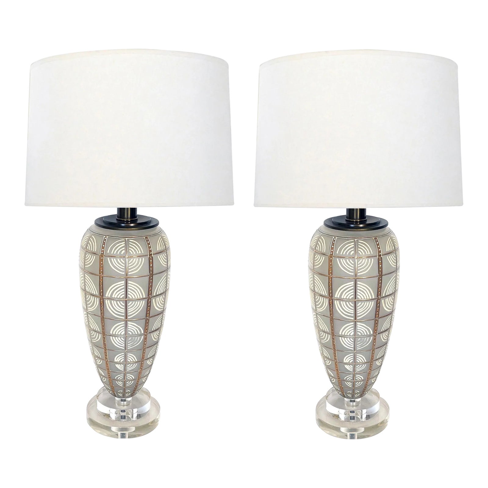 Pair of 1960s Frosted Torpedo-Form Lamps With Applied Decoration | Chairish