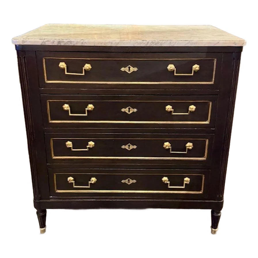 19th Century French Directoire Black Lacquered Chest With Marble Top ...
