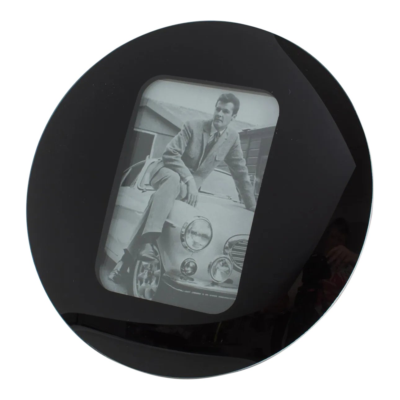 Space Age Black Glass Round Picture Frame | Chairish