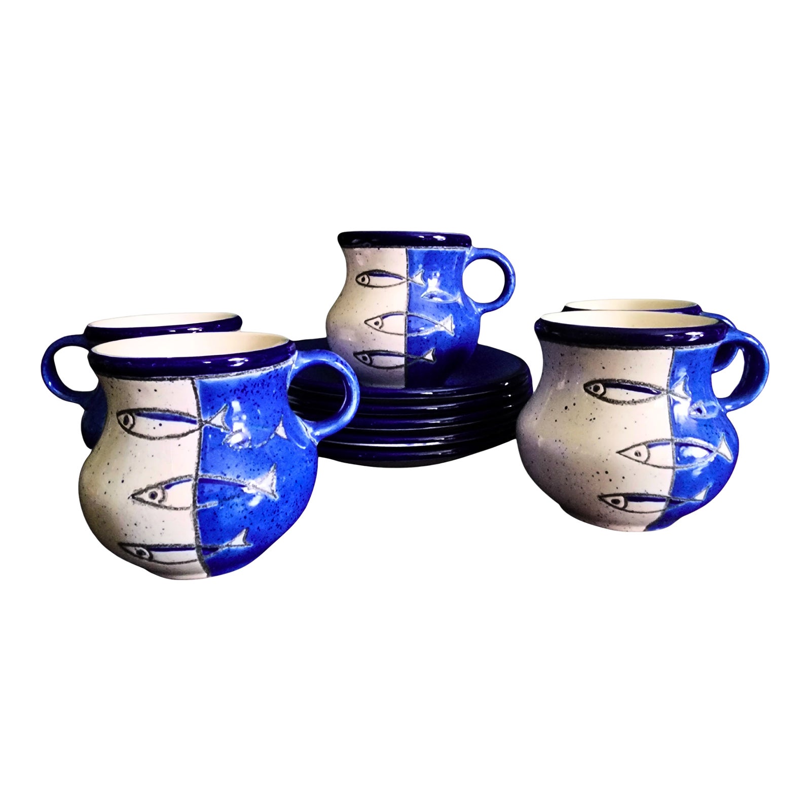 2000s Artesa Fish Coffee Cups With Saucers Modern Vega Pottery Studio ...