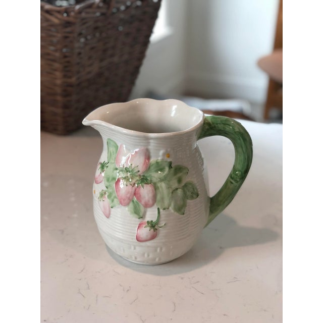 Vintage Italian Hand-Painted Strawberry Pitcher in a White Basket Weave ...