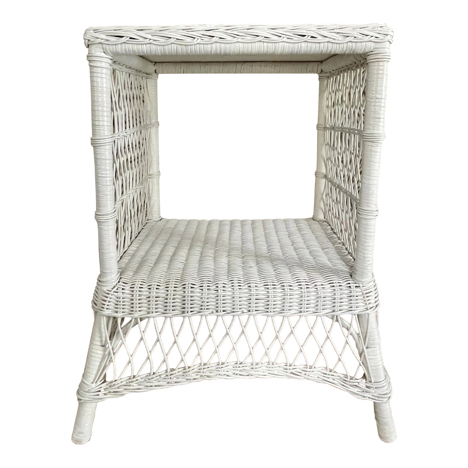 1960s Solid Wicker Rectangular Side Table Freshly Lacquered in White ...