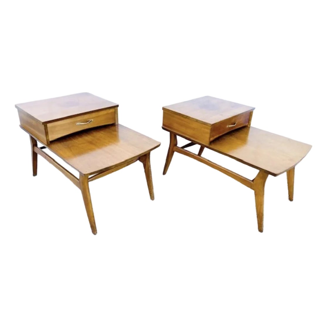 Mid 20th Century Pair of Mersman Solid Wood Single Drawer 2-Tier Step ...