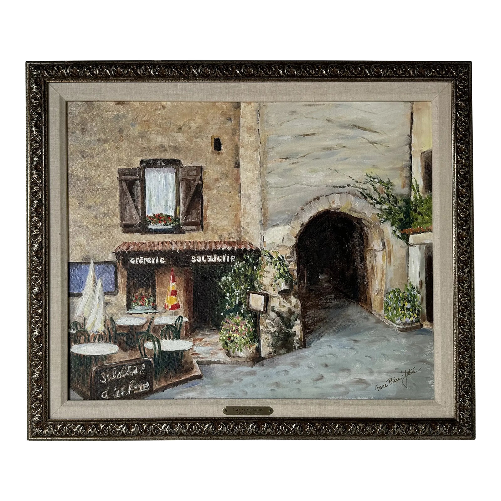 Anne Price Yates " Cafe at Moustiers " Oil on Canvas Painting, Framed ...