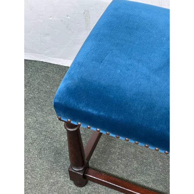 Custom Old World Blue Velvet Stool | Chairish