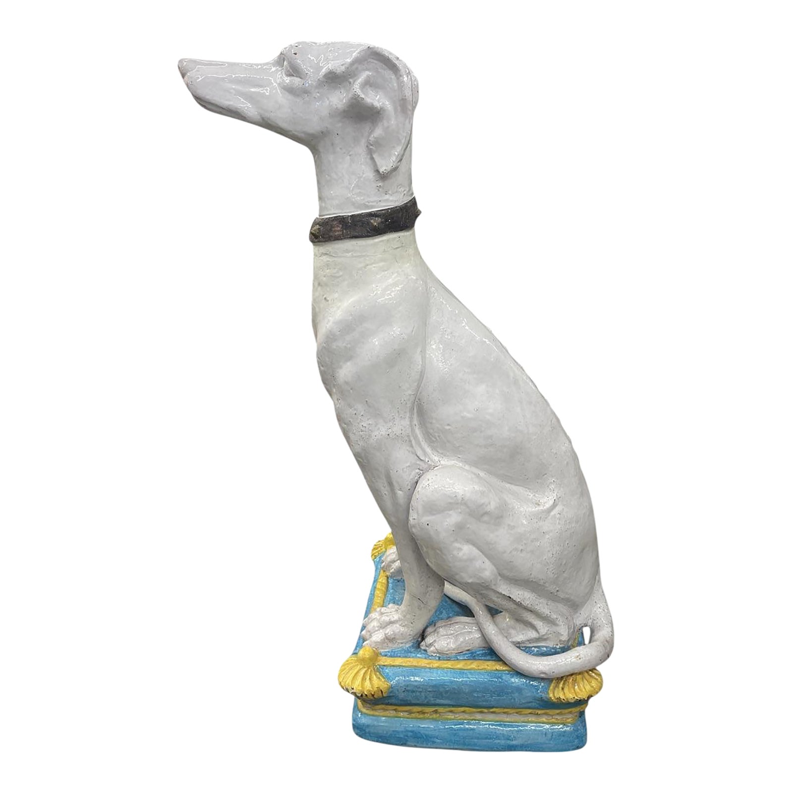 Vintage Italian Style Life-Size Majolica Greyhound on Tasseled Pillow ...