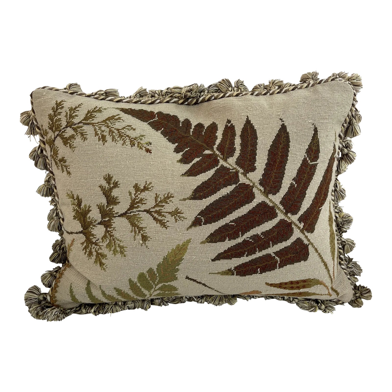 Mid 20th Century Needlepoint Fern Leaf Pillow | Chairish