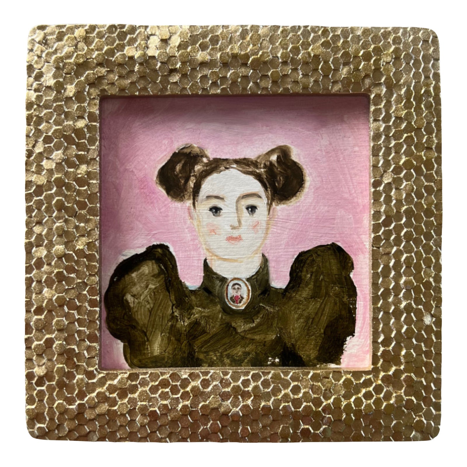 Colorful Portrait of a Lady With a Portrait Brooch in a Honeycomb Frame by Susannah Carson ...