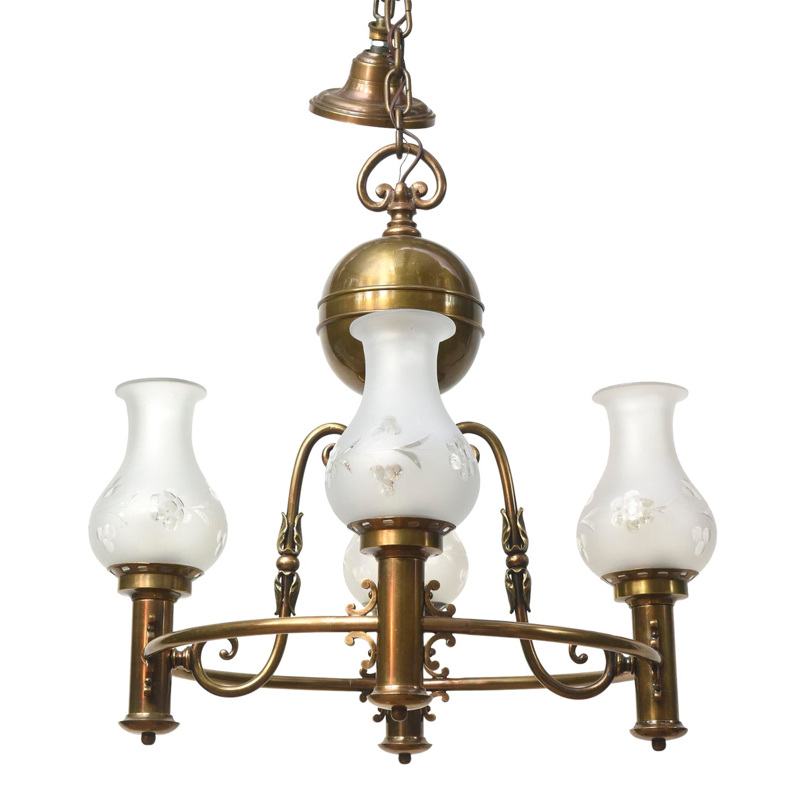 Early 20th Century Four Light Brass Colonial Revival Chandelier | Chairish