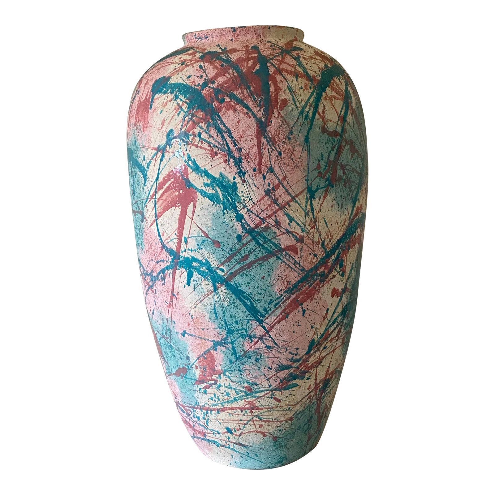 1980s Large Studio Splatter Paint Vase, Signed | Chairish