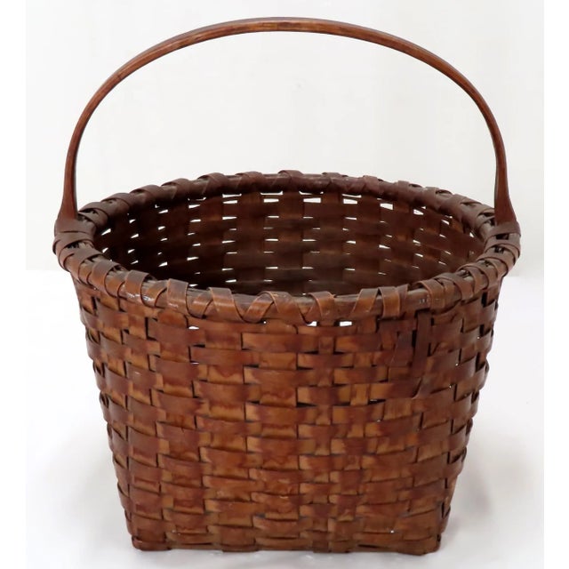 Antique Northeastern American Hand Woven Wood Splint Hoop Handle Basket ...