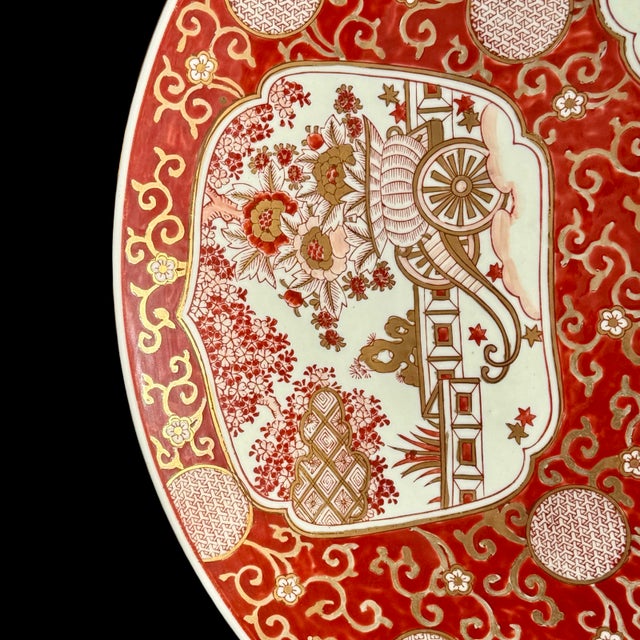 Antique Japanese 18” Large Red / Gold Imari Porcelain Charger Wall ...