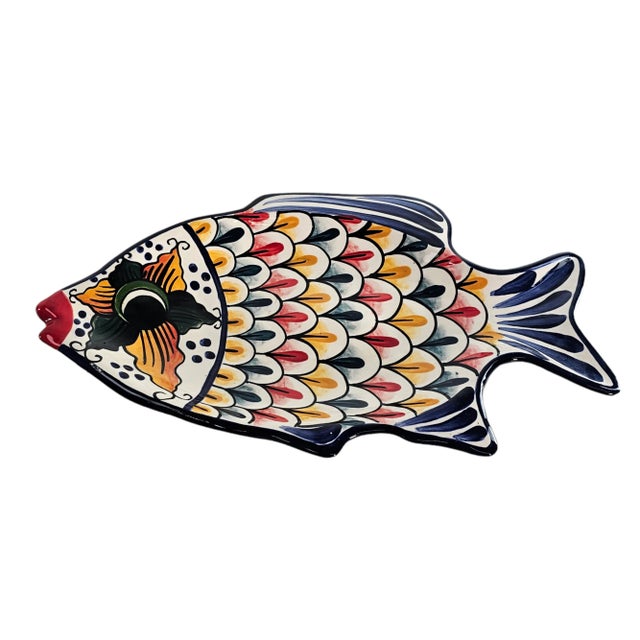 Talavera Mexican Hand Painted Fish Platter | Chairish