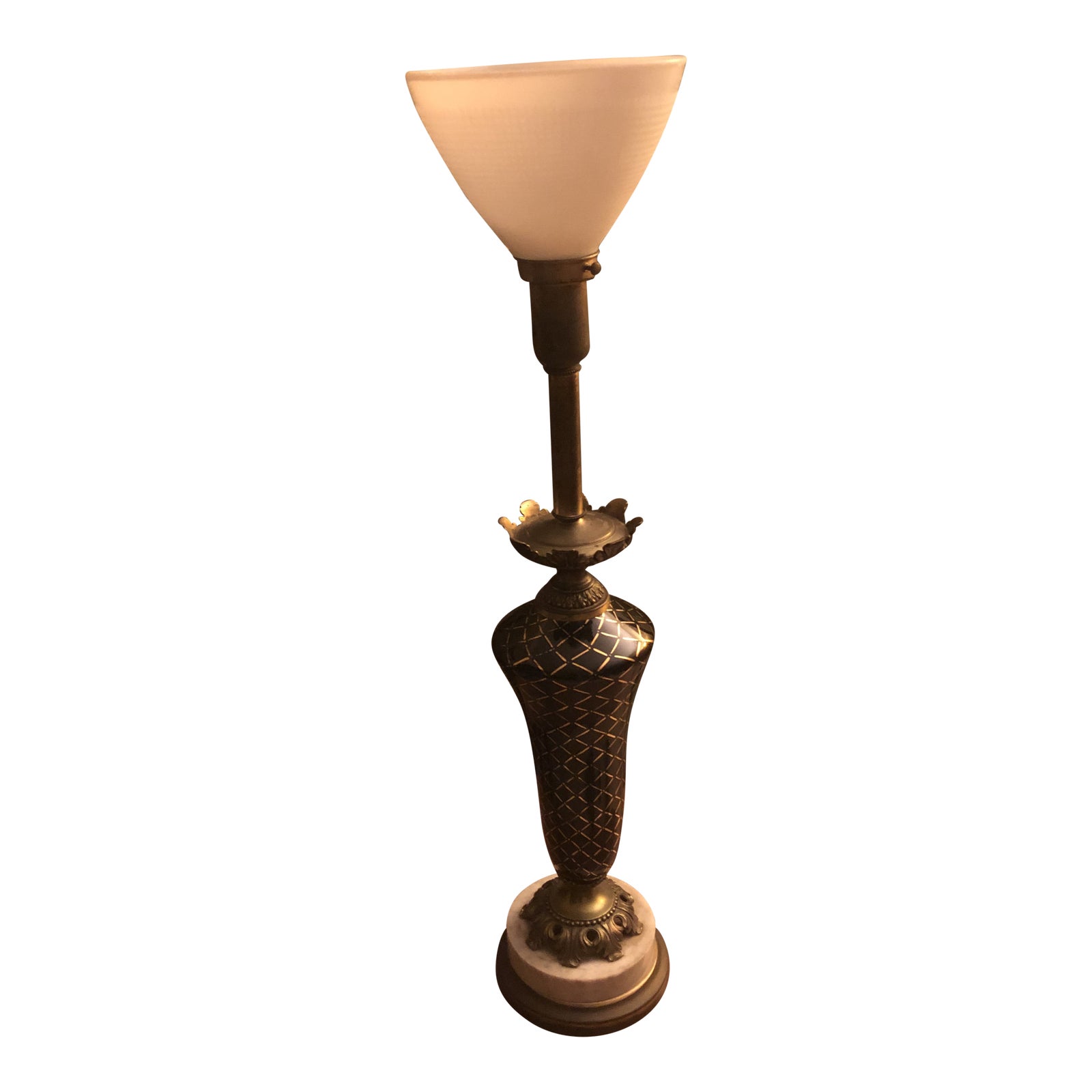 1960s Glass Torchiere Table Lamp on Marble Base | Chairish
