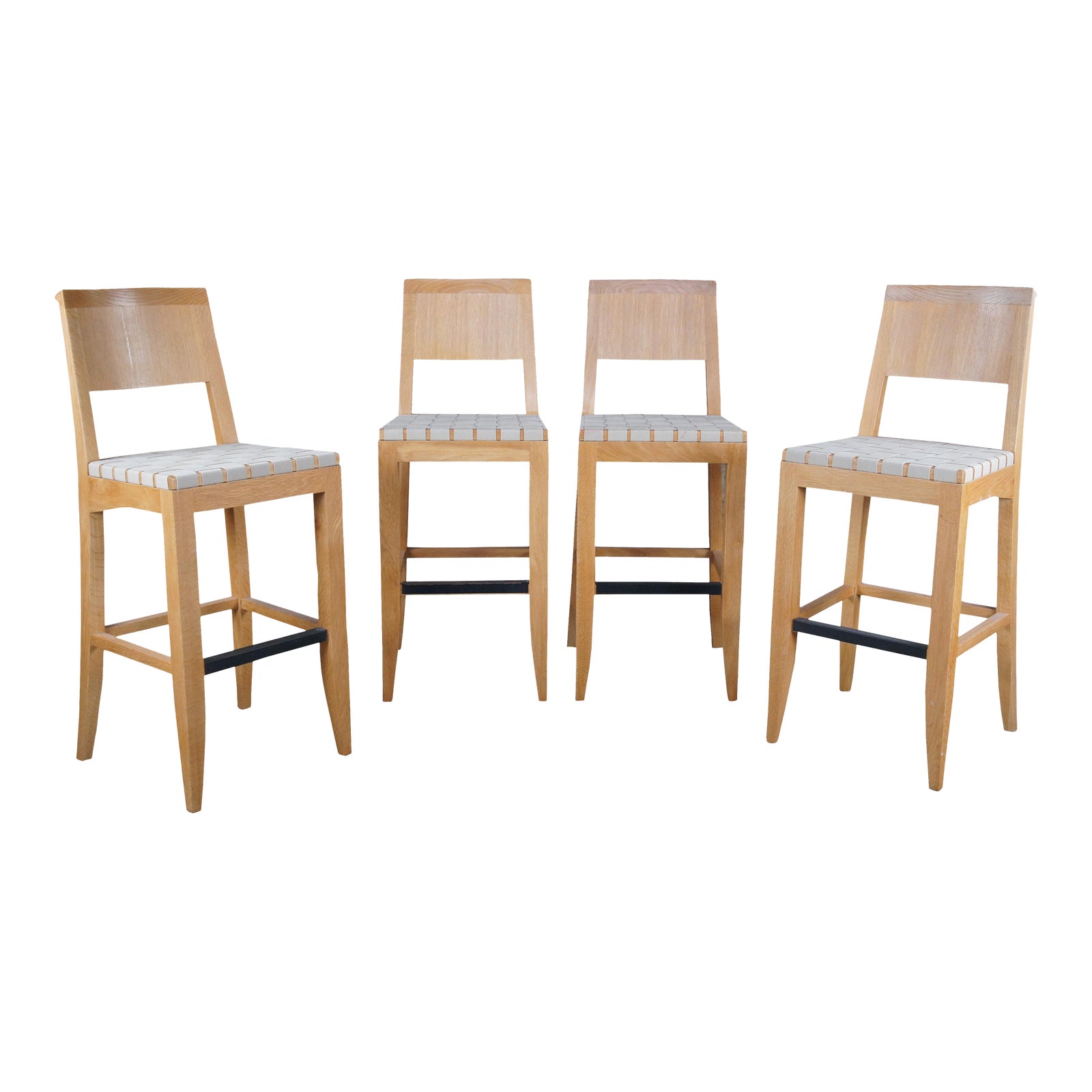 Late 20th Century Vintage Bohemian Modern Solid Oak Strapped Bar Stools ...