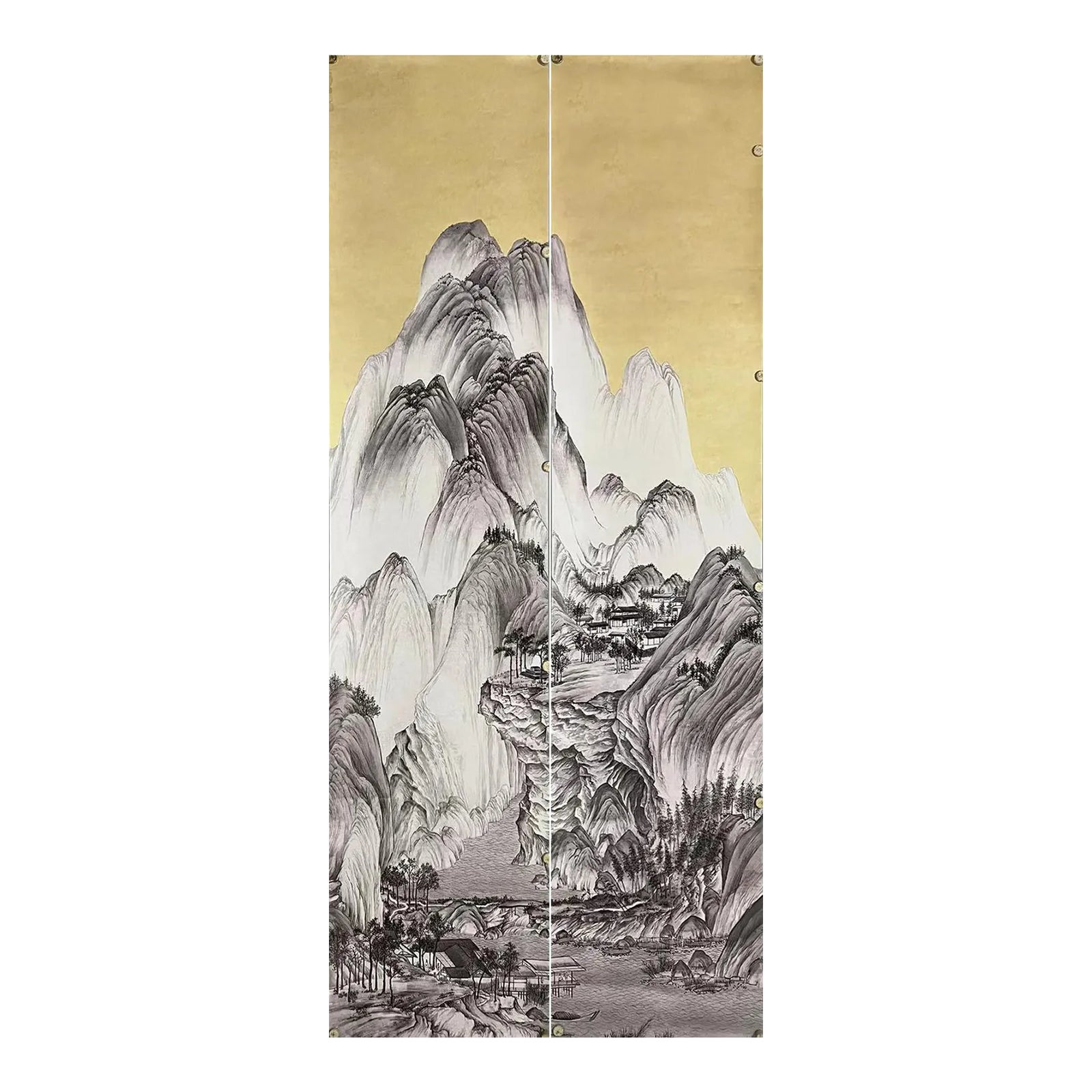 Mountain Hand Painted Wallpaper Panel - 2 Panels | Chairish