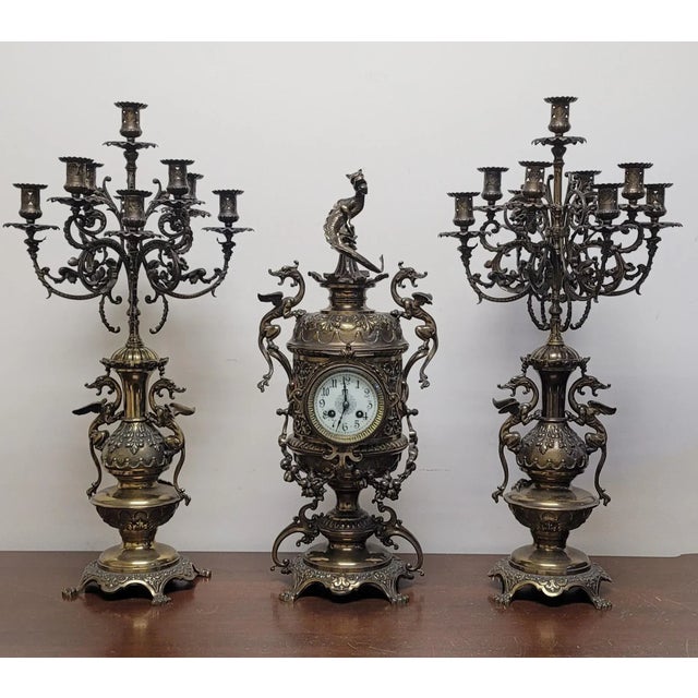 Belgian Empire Gilt Metal Three-Piece Garniture Clock Candelabras Set ...
