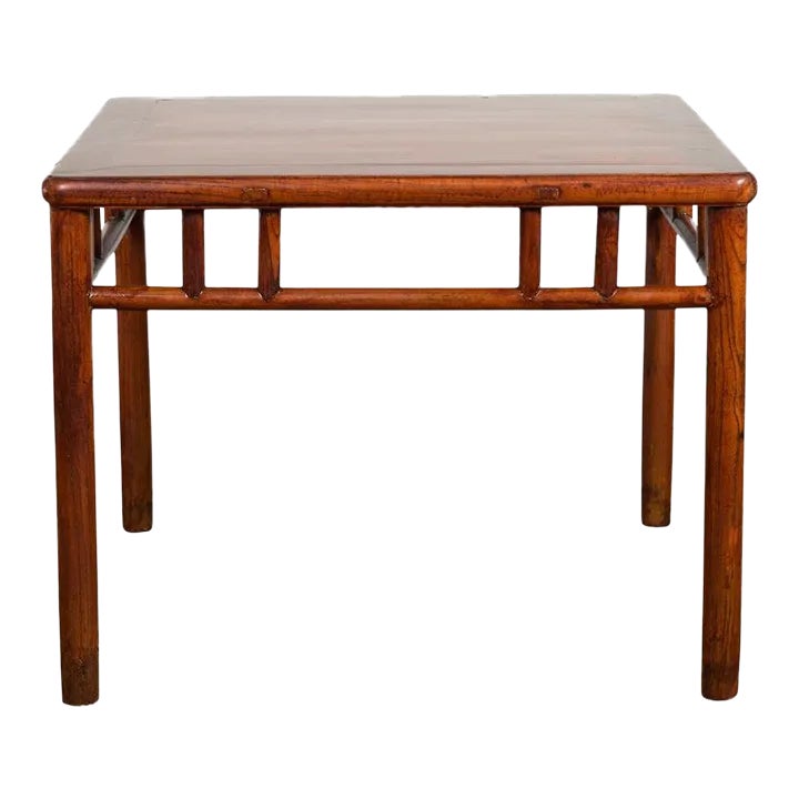 1900s Chinese Late Qing Dynasty Table with Open Apron & Pillar Strut ...