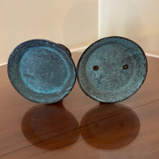 Vintage Verdigris Metal Cat Candleholders - a Pair | Chairish