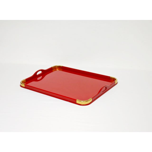 Mid-Century Modern Rectangular Red Lacquered Tray with Brass Corners ...