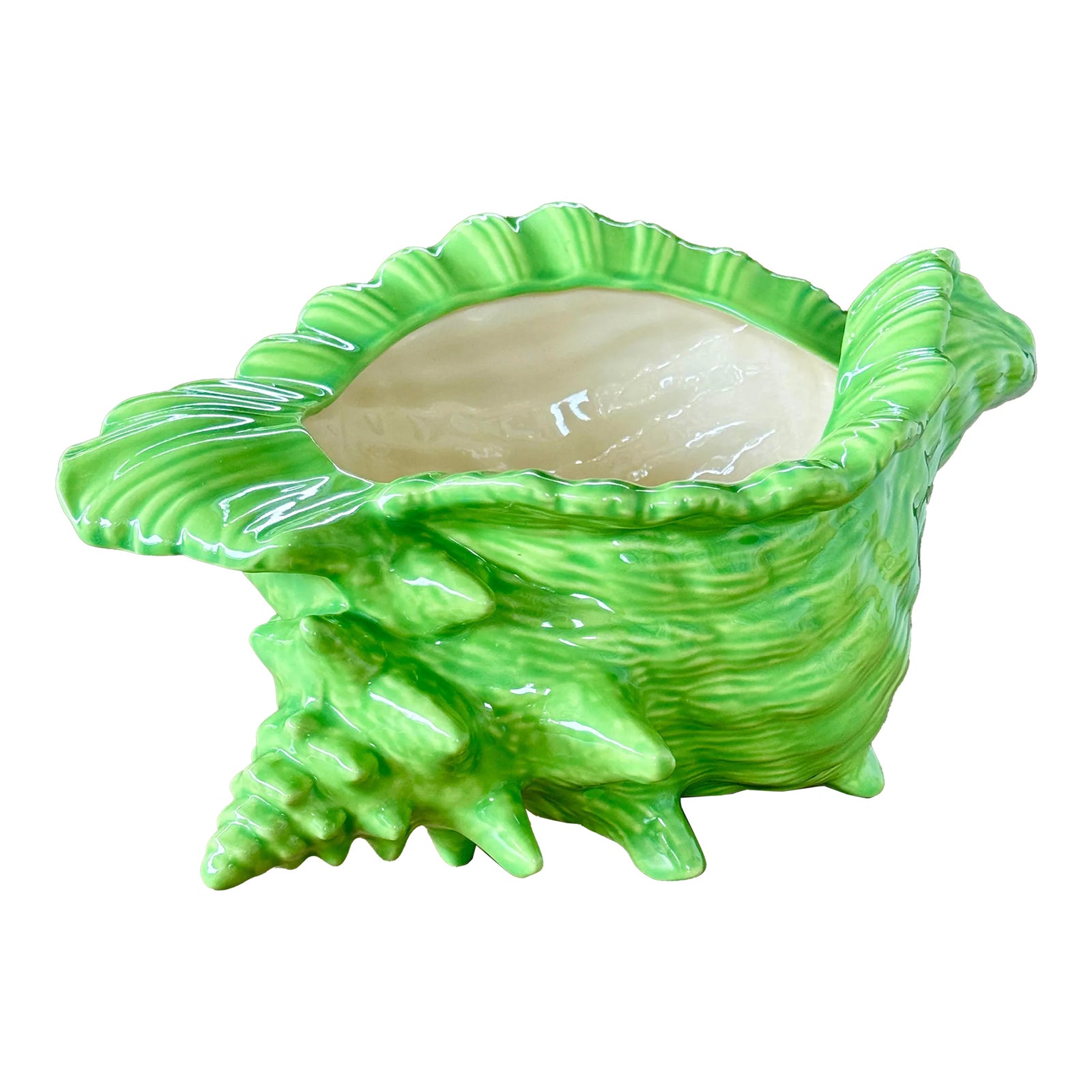 Vintage Coastal Regency Ceramic Glazed Conch Shell Footed Planter or ...