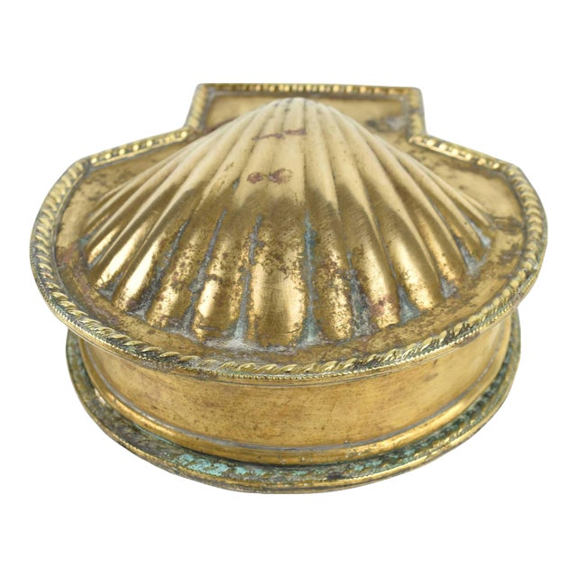 Mid 20th Century Solid Brass Hinged Clam Shell Trinket Jewelry Box ...
