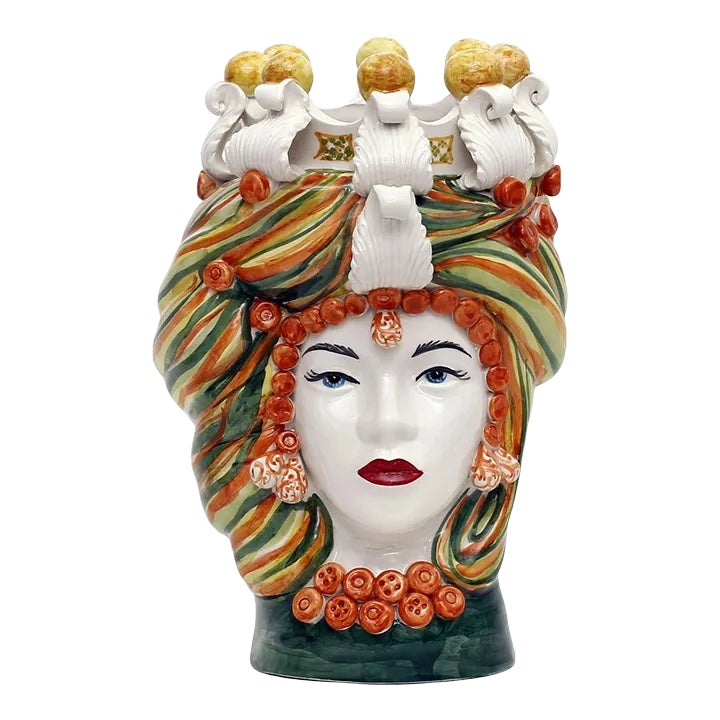 Micale Di Arcireale: Deluxe Moorish Sicilian Head Vase - Woman Orange ...