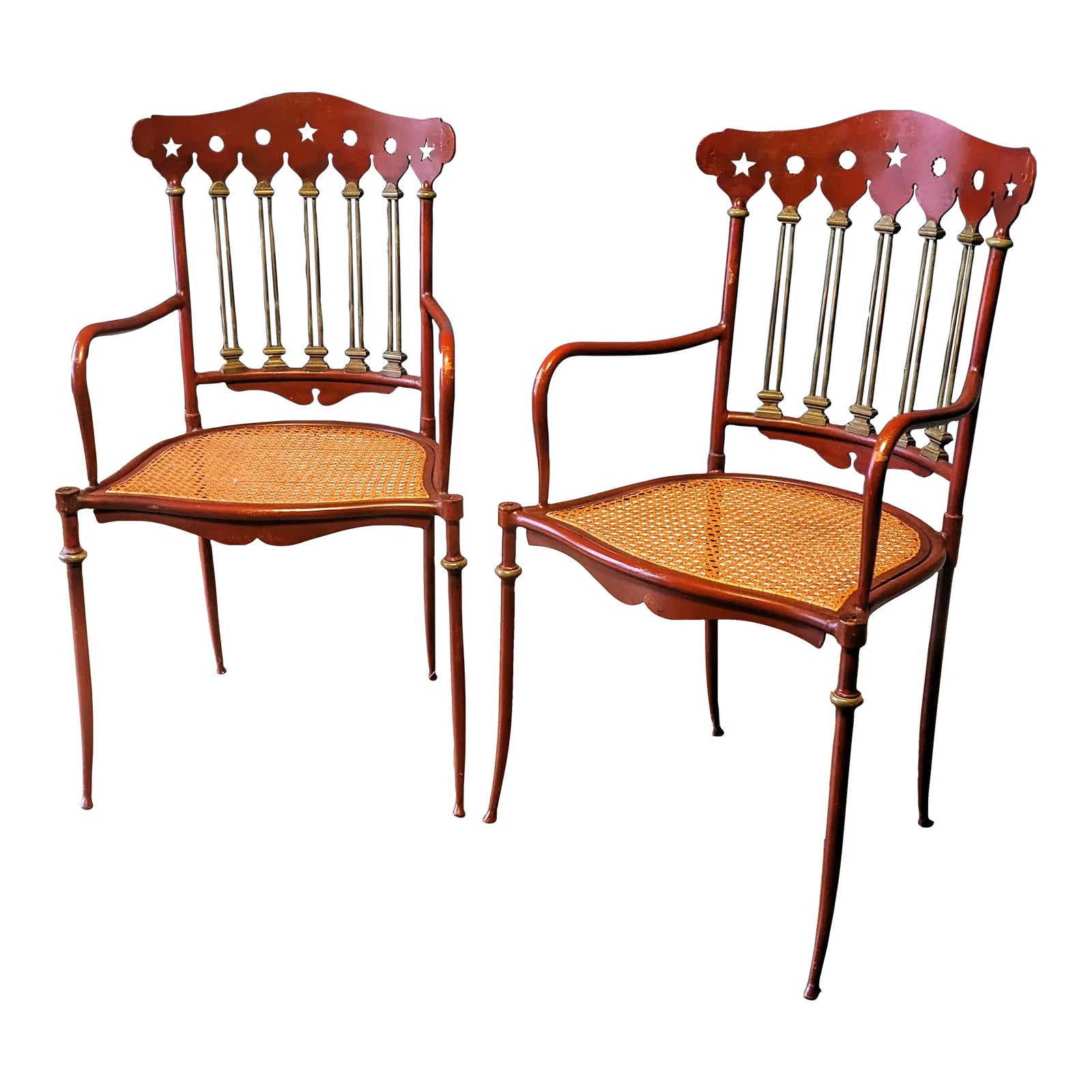 Mid 20th Century Iron and Cane Campaign Chairs - a Pair | Chairish