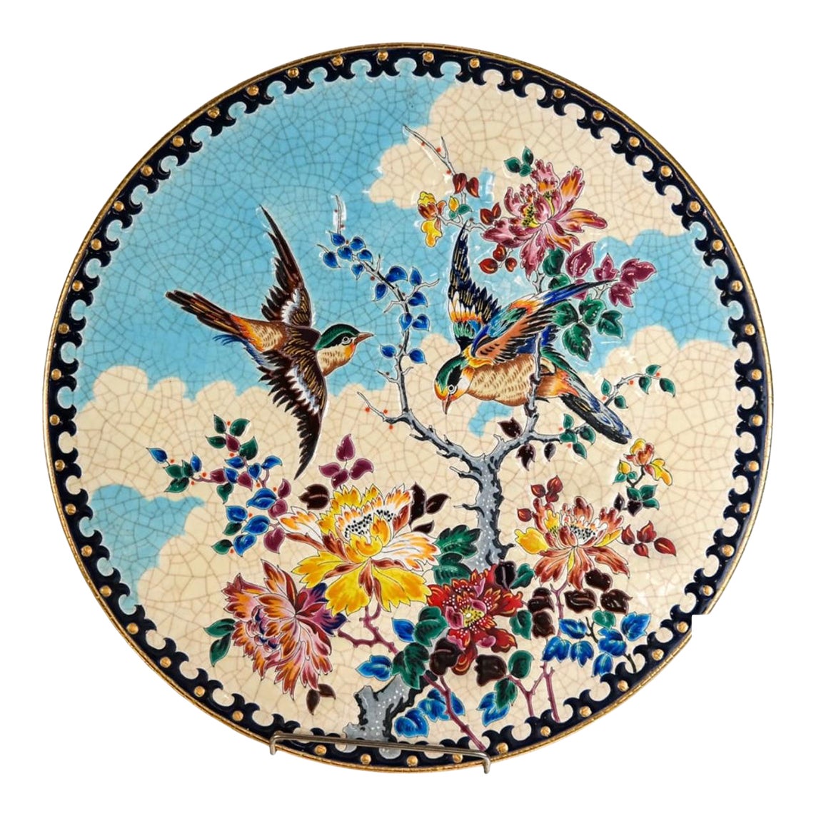 1960s Emaux De Longwy Floral Large Charger Signed Paul Mignon | Chairish