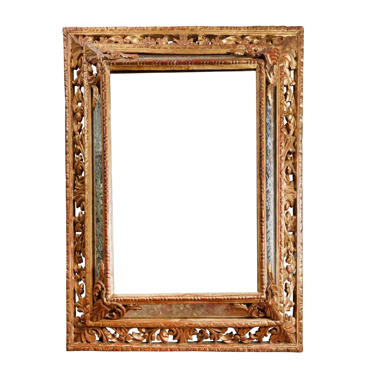 Elaborate Gilded and Etched Stepped Mirror | Chairish