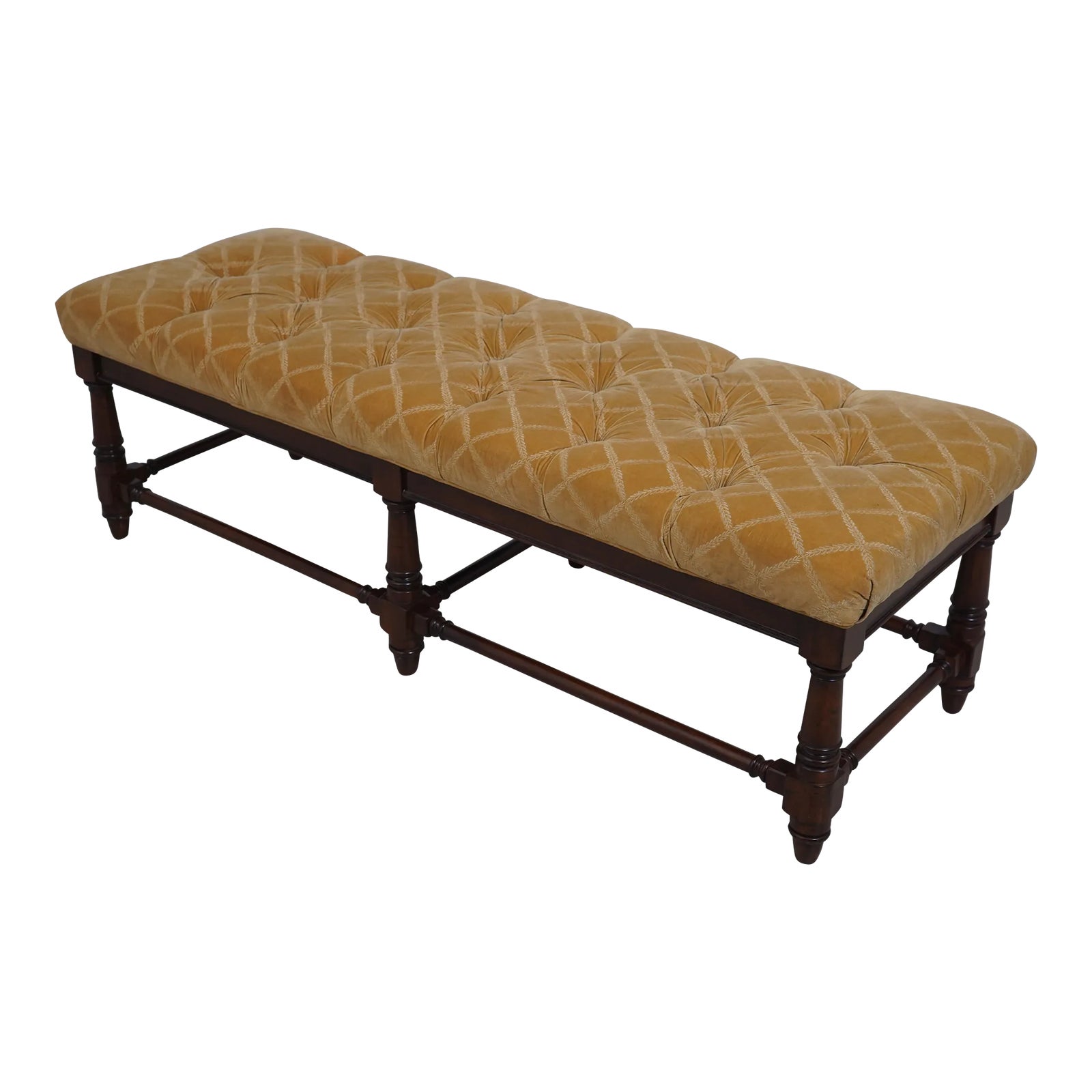 Thomasville 6 Leg Stretcher Base Tufted Upholstered Bench | Chairish