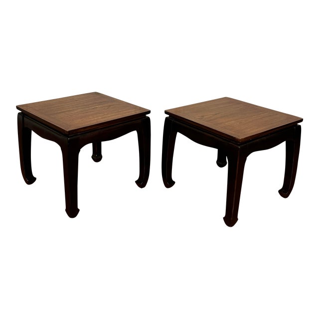Mid Century Ming Style Ebonized Wood & Oak Solid Wood Side Tables, a ...