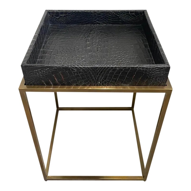 Contemporary Embossed Leather Top Tray Table on Open Frame by Theodore ...