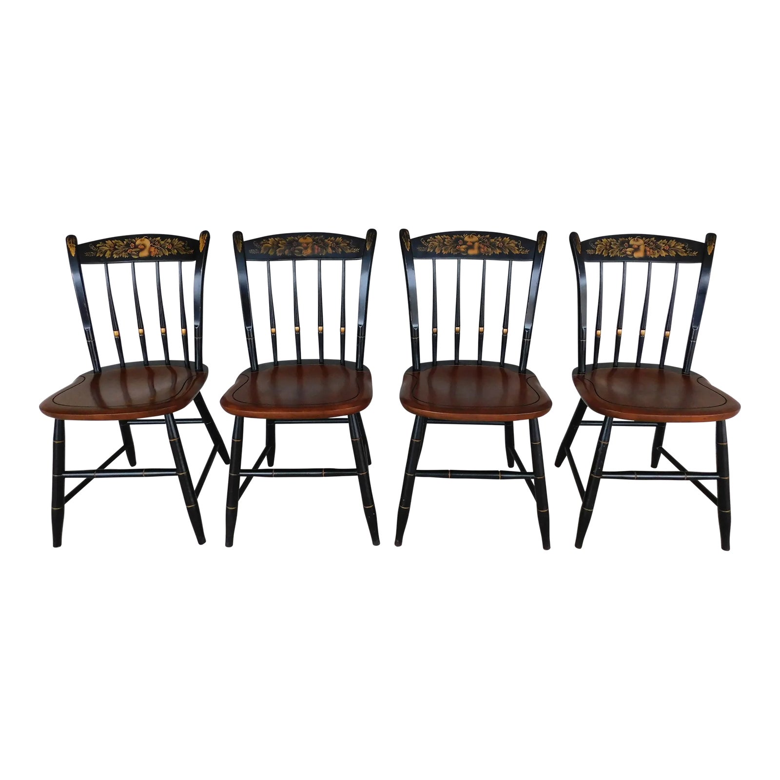 L Hitchcock Black and Antique Maple Seat Stenciled Arrow Back Chairs ...