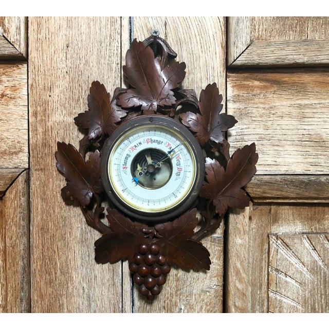 Late 19th Century Black Forest Hand Carved Wood Barometer | Chairish