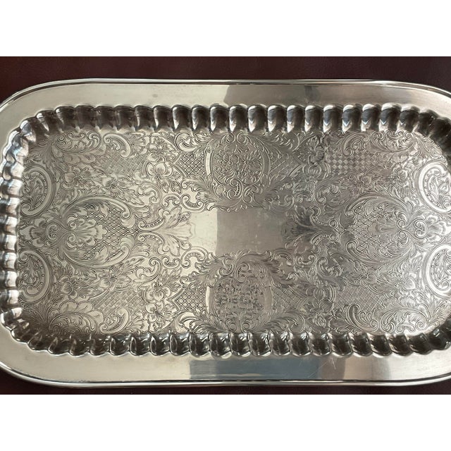 1970s Silver Plate Large Butler’s Buffet Tray Footed With Handles by ...