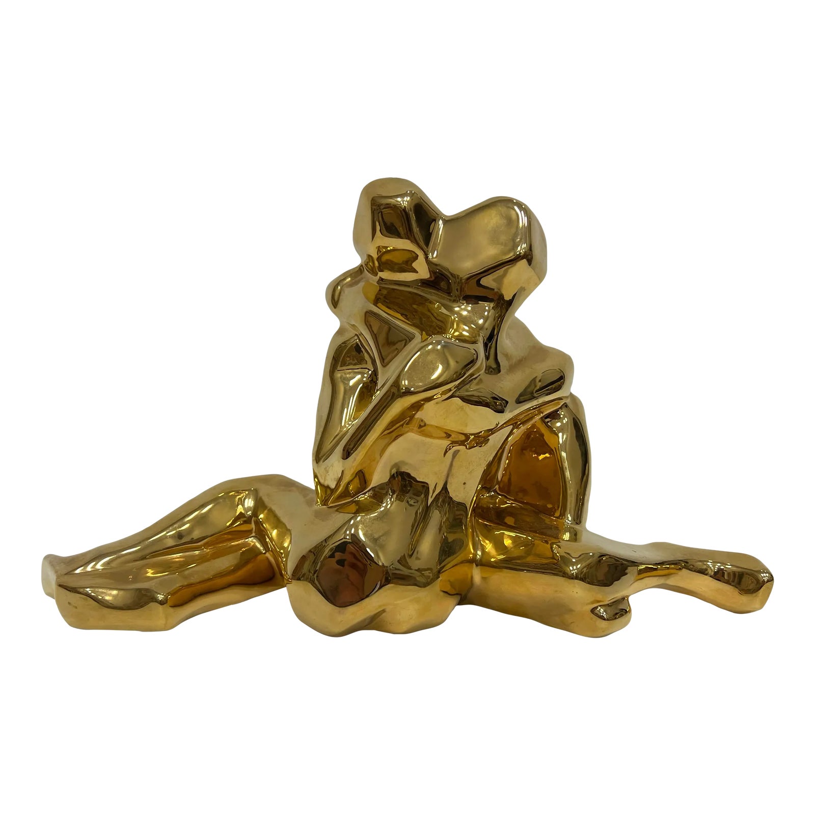 Mid-Century Modern 18-Karat Gold Plated Ceramic Cubist Sculpture by ...