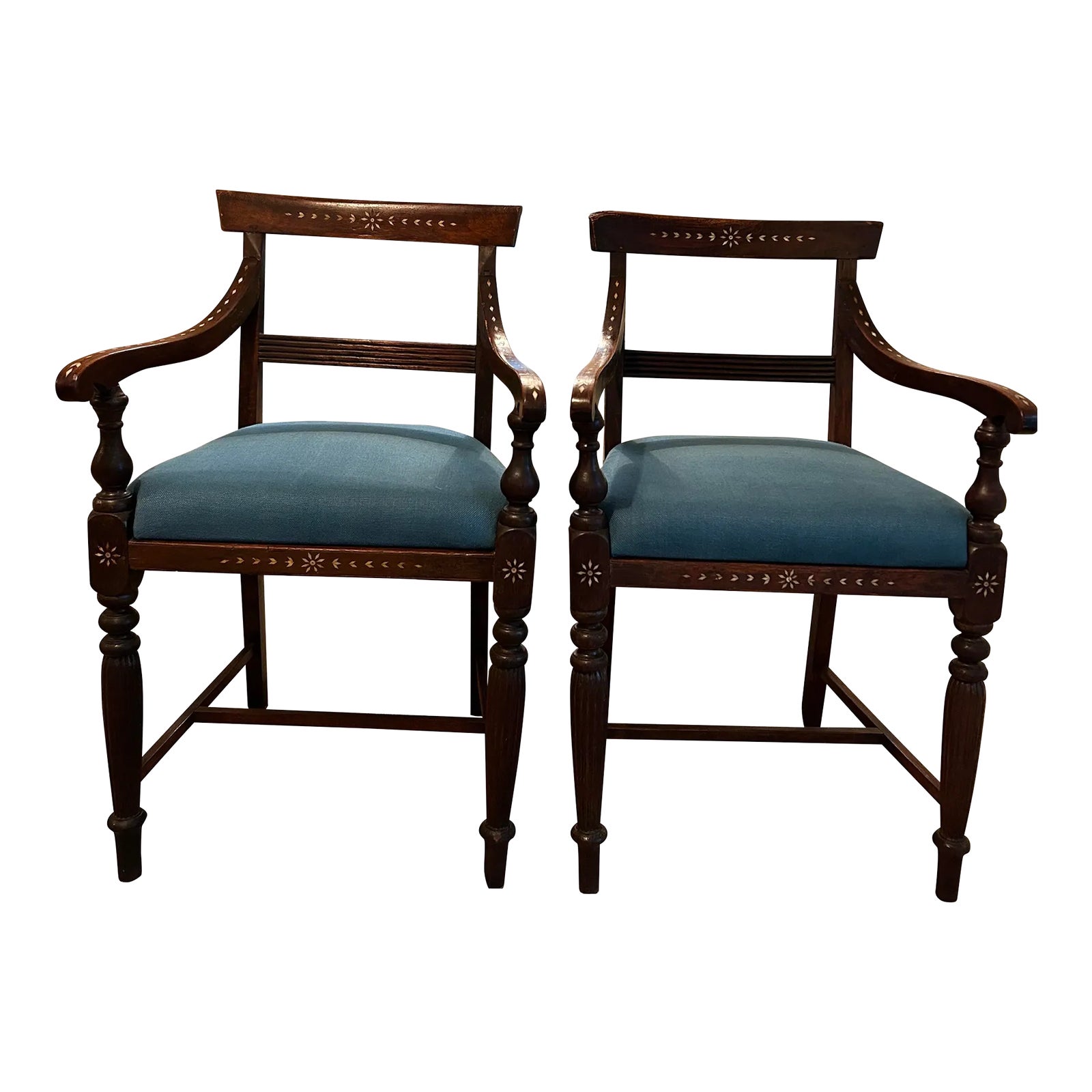 Early 19th Century Anglo-Indian Bone Inlay Chairs- Set of 2 | Chairish