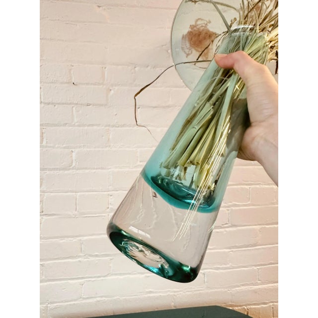 Large Brim Aqua Blue Blenko Vase | Chairish